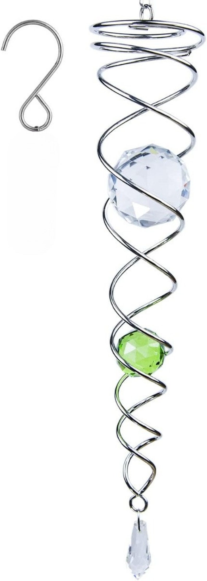 Kinetic Spiral Crystal Ball Wind Spinner, 2x Crystal Glass Orb Pendant ...