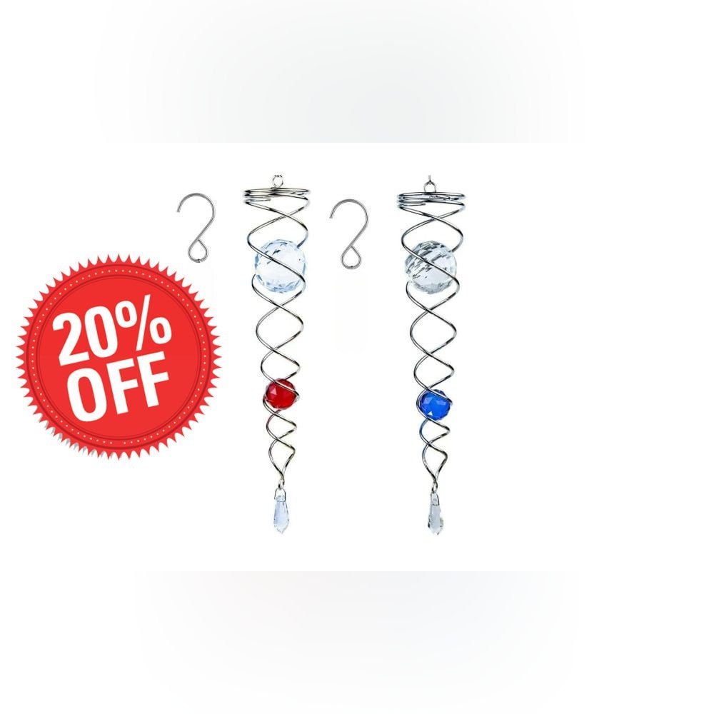 Kinetic Spiral Crystal Ball Wind Spinner, 2x Crystal Glass Orb Pendant ...