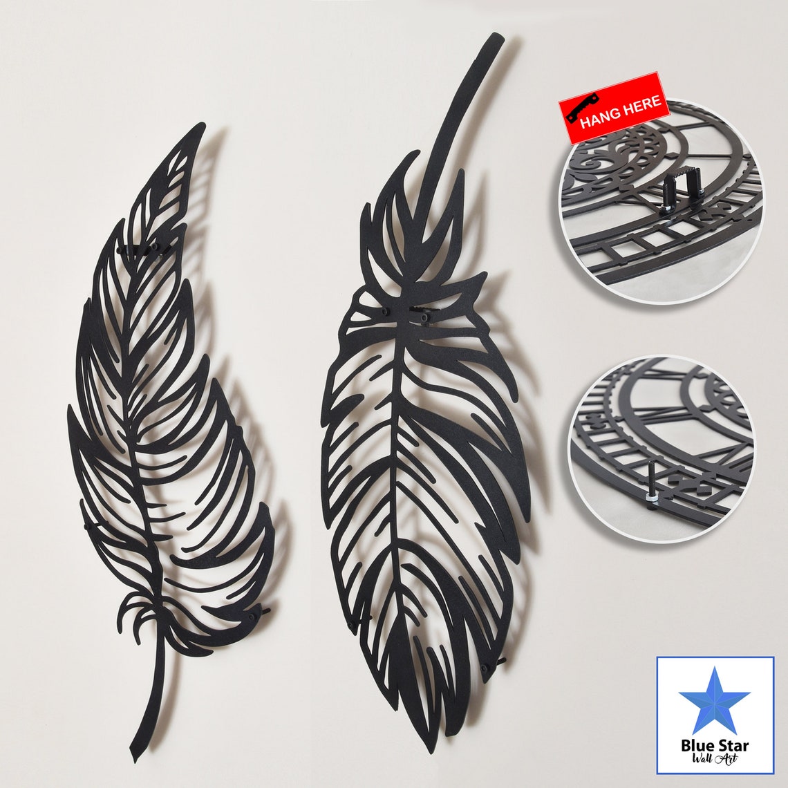Set of Two Feather Metal Wall Art Metal Wall Decor Feather - Etsy
