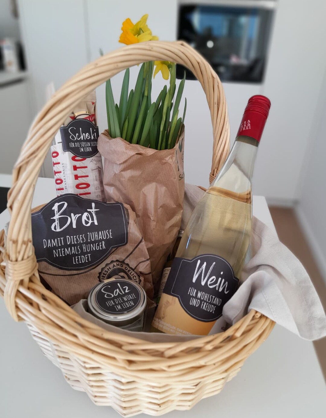 Labels Bread, Salt, Wine, Chocolate Housewarming Gift Housewarming Gift ...