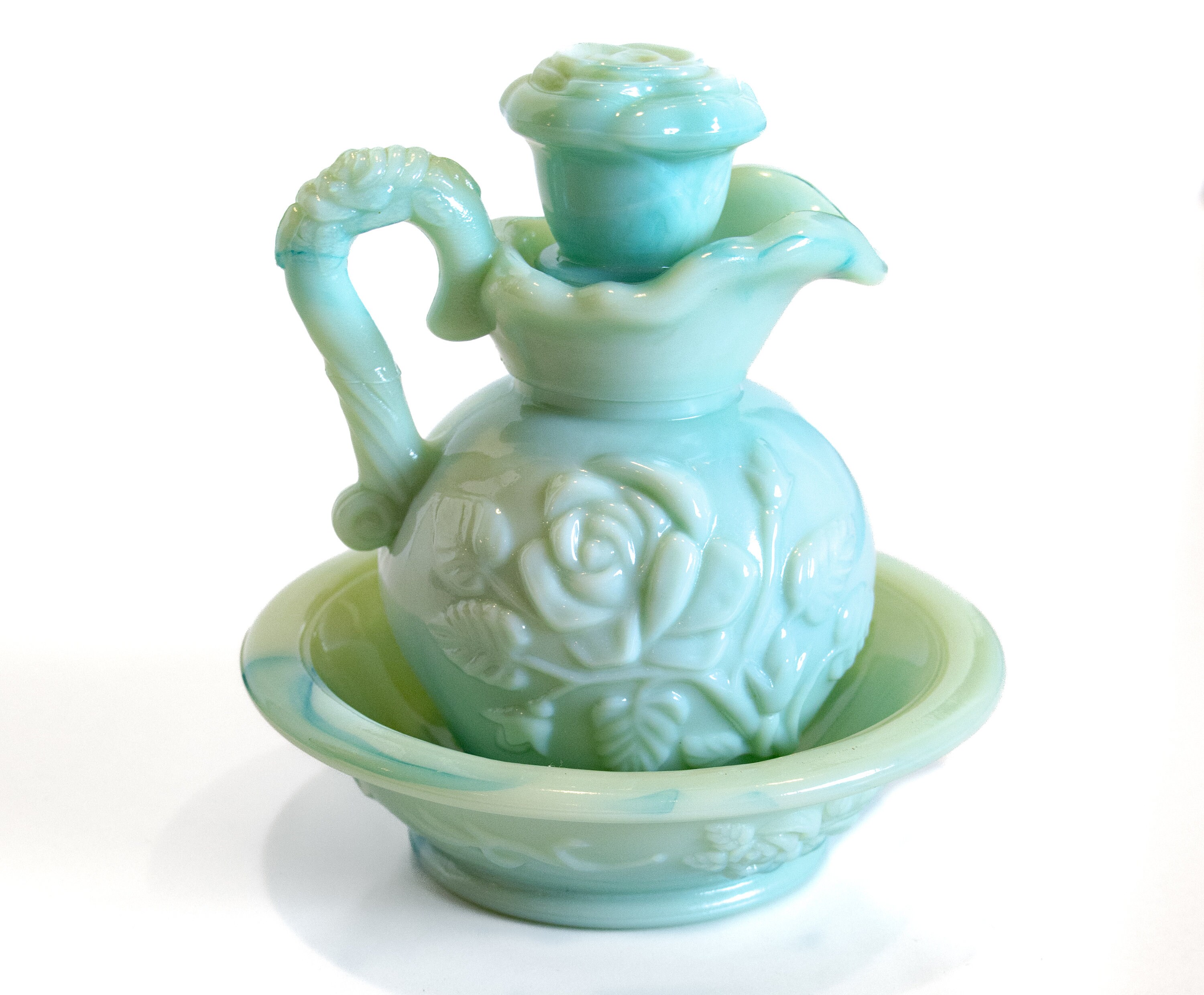 Vintage Avon Victoriana Bath Oil Pitcher W Stopper Bowl Retro Avon Bath ...