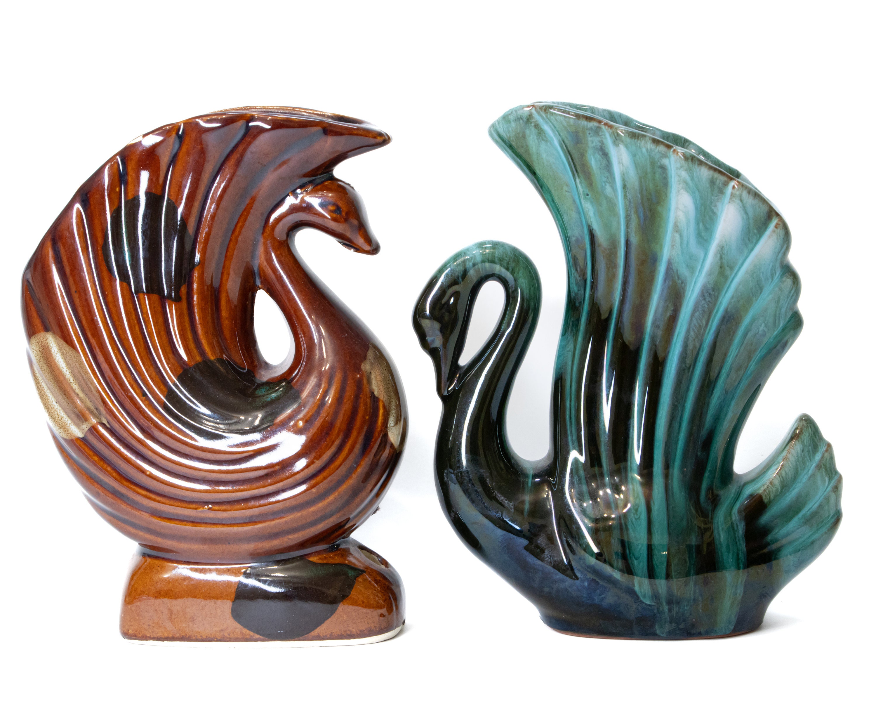 Vintage Glazed Pottery Swan Vases Teal Blue/green BMP Ceramic Swan Vase ...