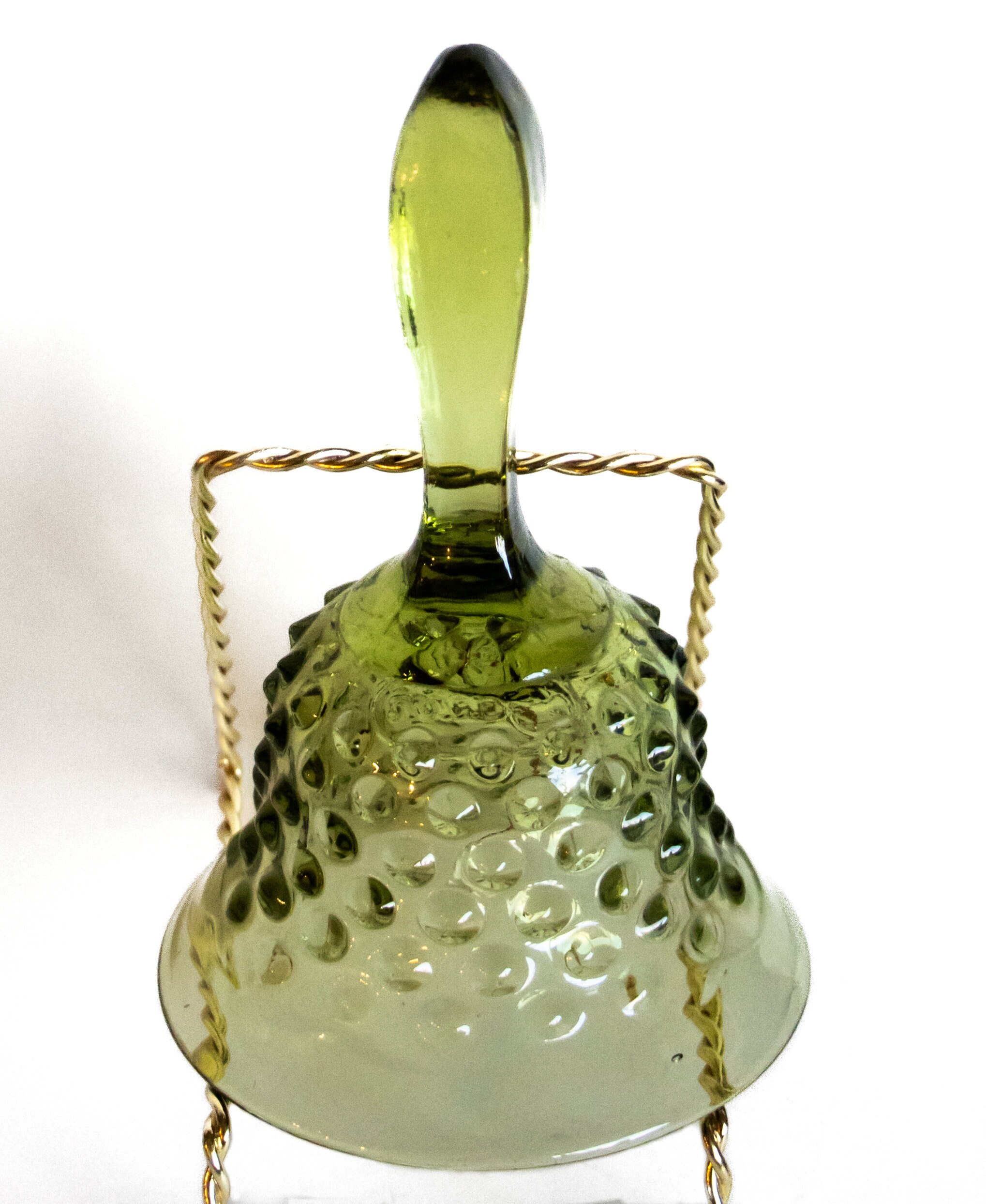 Vintage Fenton Green/olive Green Glass Hobnail Bell MCM Glass Decor ...