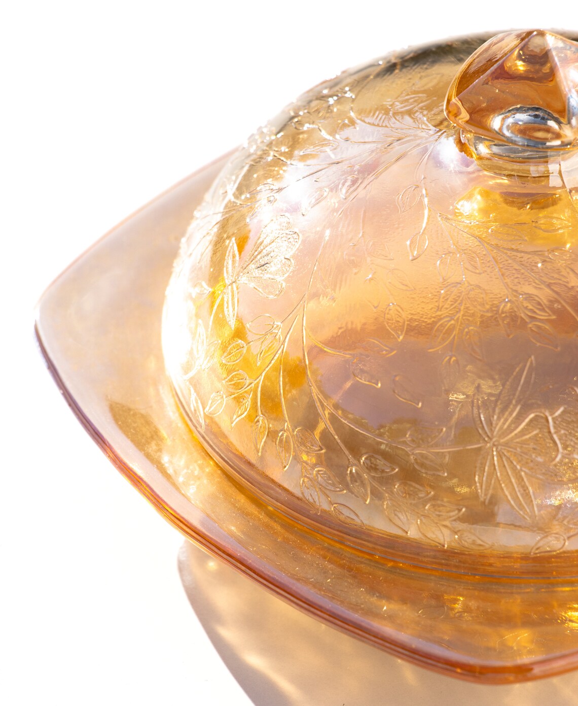 Jeanette Glass Floragold Louisa Butter Dish | 1950's Kitchen Decor ...