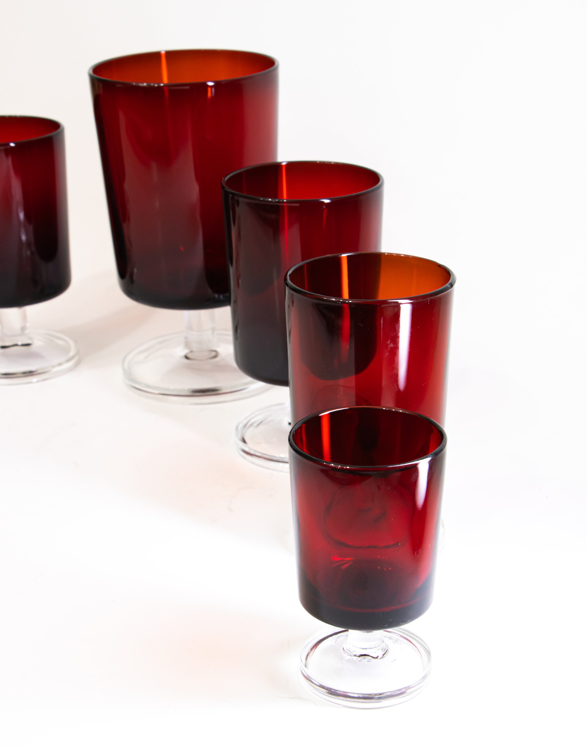 MCM Arcoroc Luminarc France Ruby Red Glass Set | Stemmed Footed ...