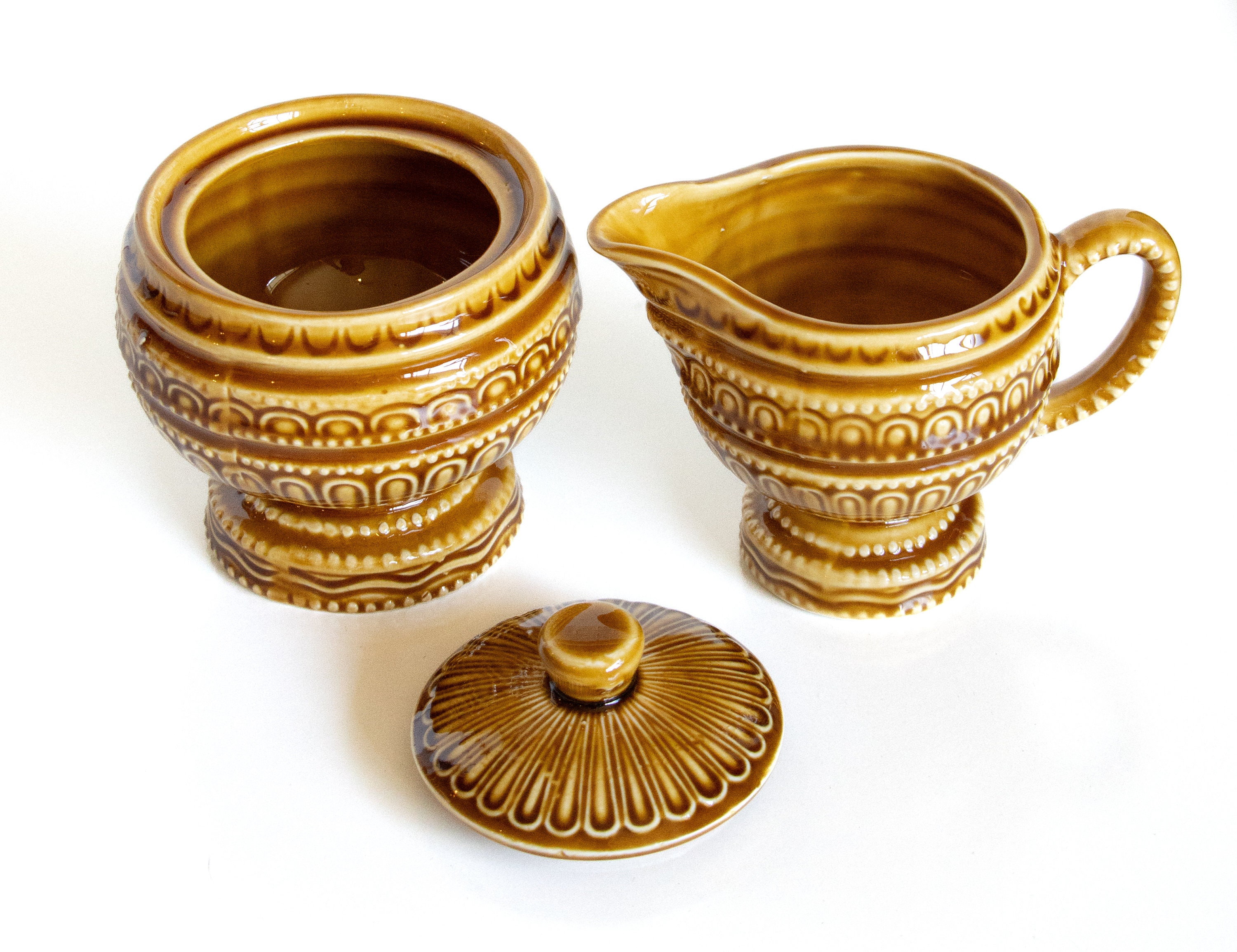 MCM Vintage Japan Ceraic Royal Sealy Sugar + Creamer Set | Mustard Tan ...