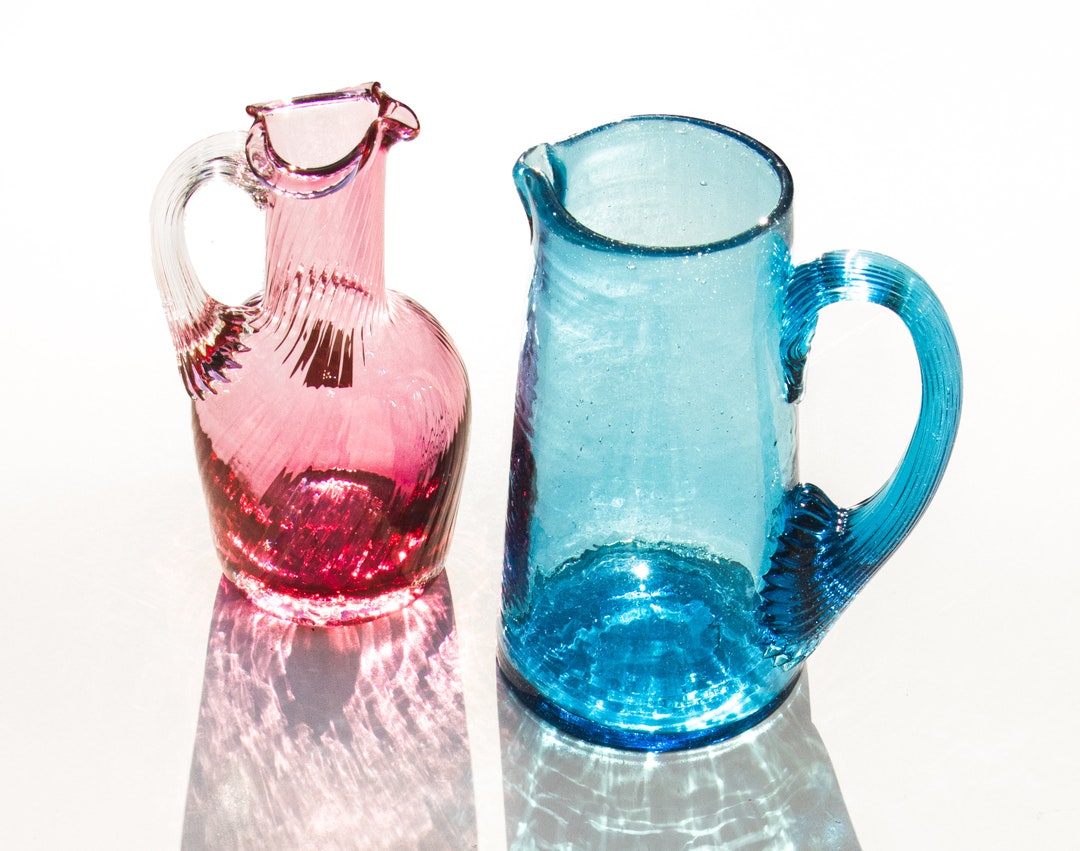 Vintage Cranberry Clear Art Glass Pitcher | Pilgrim Glass Hand Blown ...