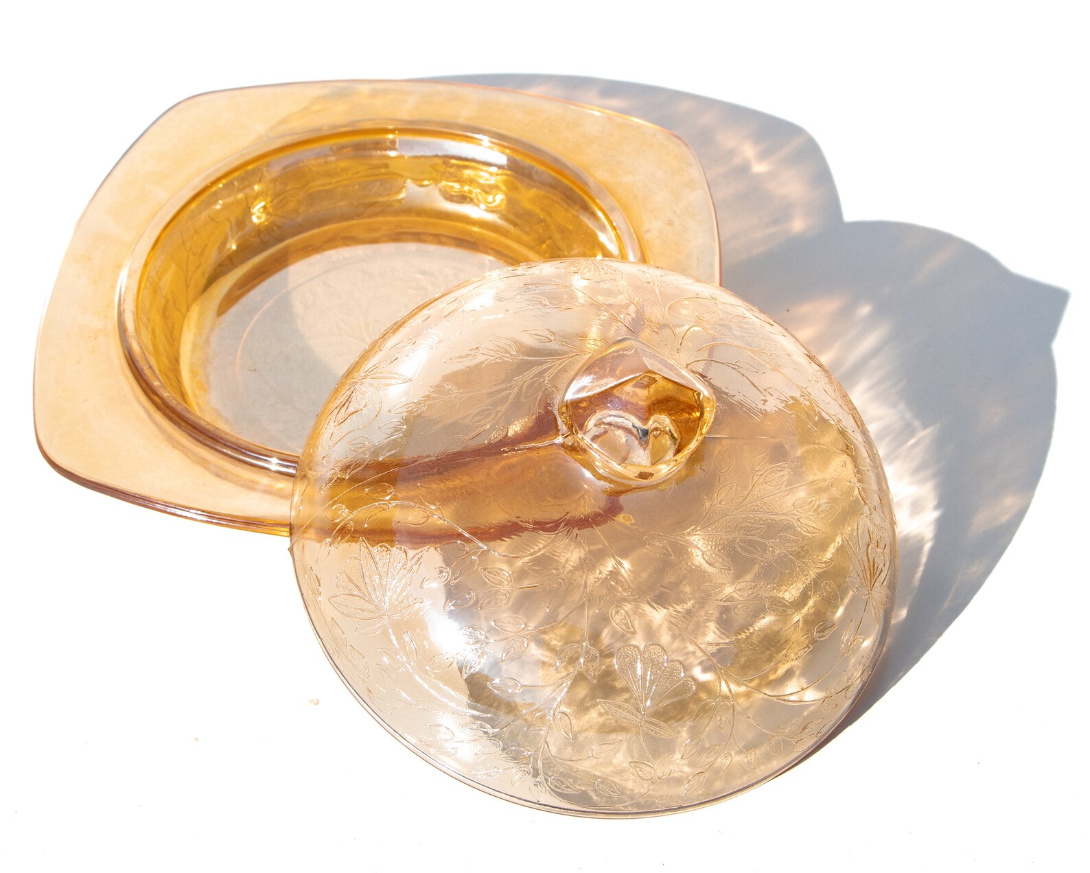 Jeanette Glass Floragold Louisa Butter Dish | 1950's Kitchen Decor ...