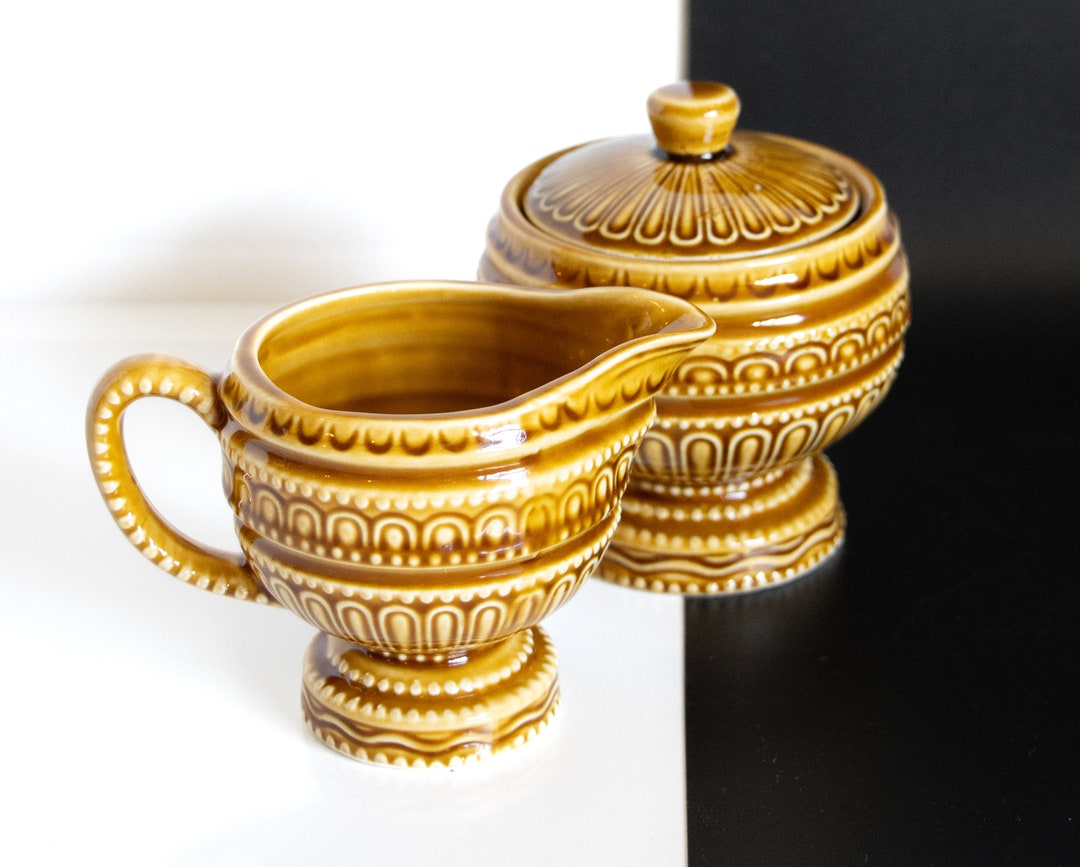 MCM Vintage Japan Ceraic Royal Sealy Sugar + Creamer Set | Mustard Tan ...