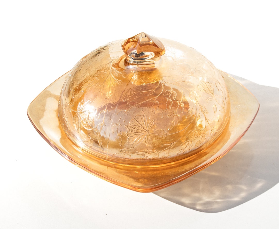 Jeanette Glass Floragold Louisa Butter Dish | 1950's Kitchen Decor ...