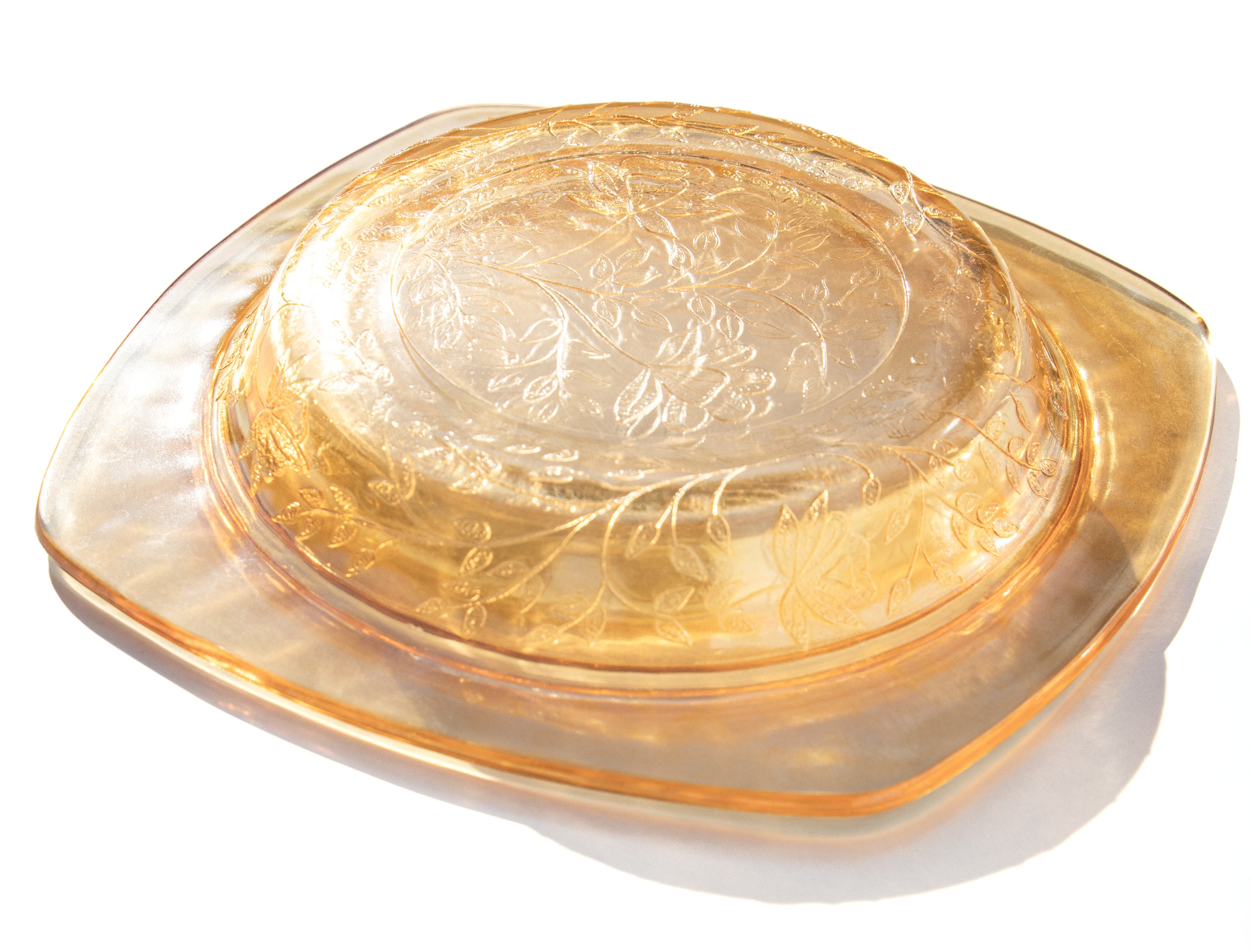 Jeanette Glass Floragold Louisa Butter Dish | 1950's Kitchen Decor ...