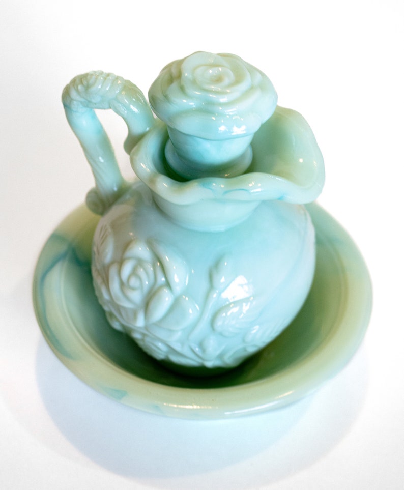 Vintage Avon Victoriana Bath Oil Pitcher W Stopper Bowl Retro Avon Bath ...