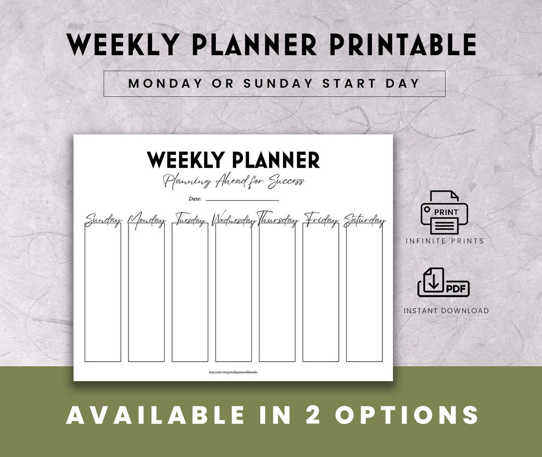 Printable Weekly Planner Sheet Minimalist Planner ~ 2 Week Start ...