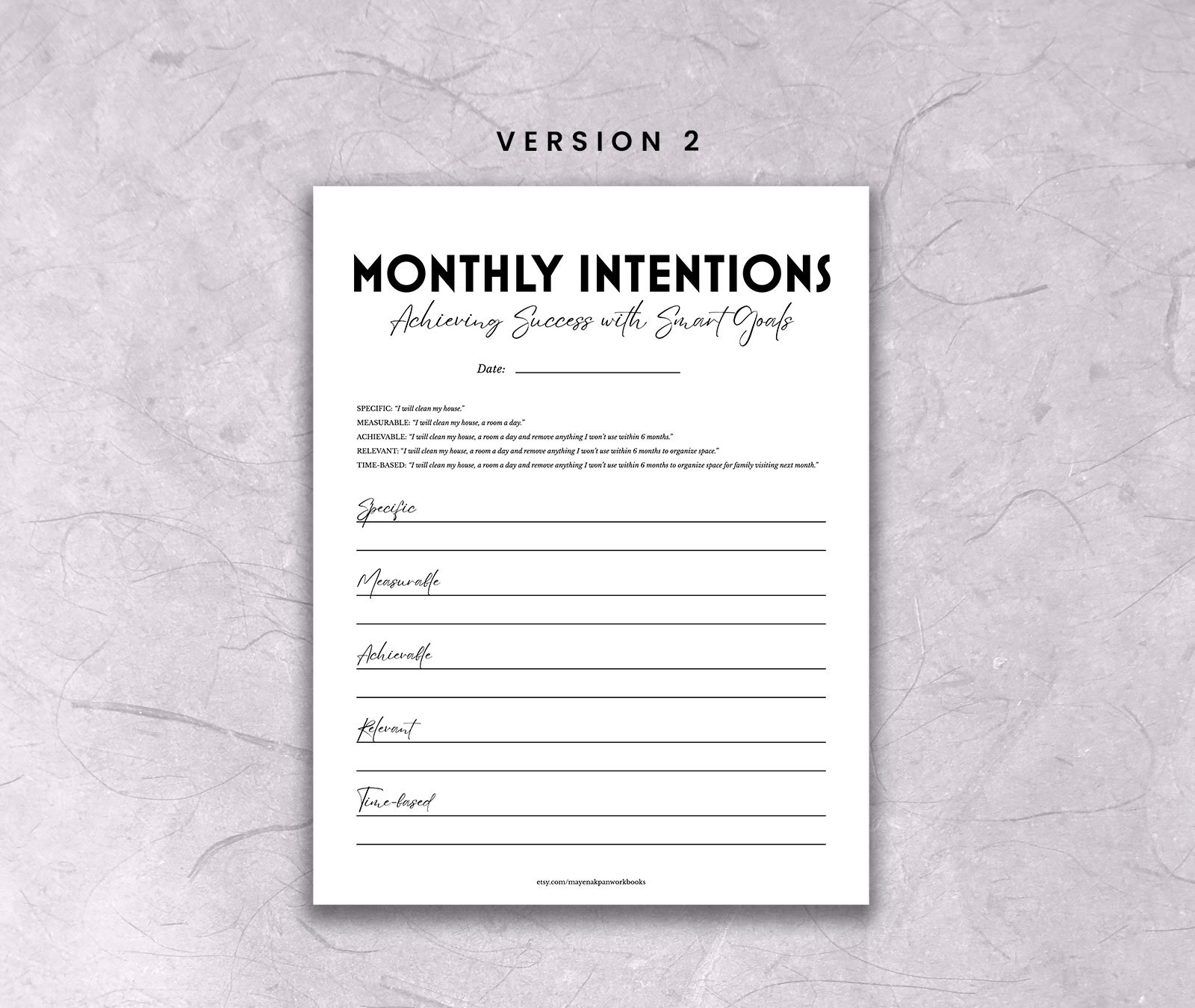 SMART Goals Monthly Intentions Planner US Letter Size Stationary PDF ...