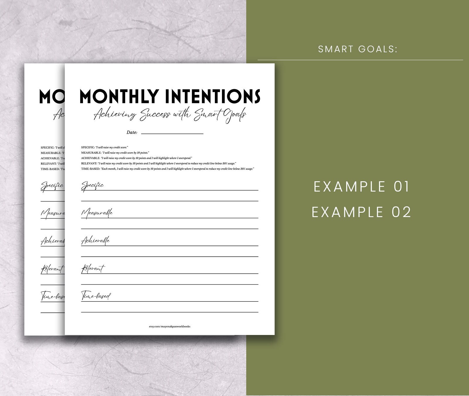 SMART Goals Monthly Intentions Planner US Letter Size Stationary PDF ...