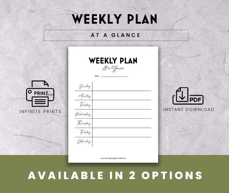 Printable Weekly at a Glance Planner Sheet Minimalist Planner 2 Week ...