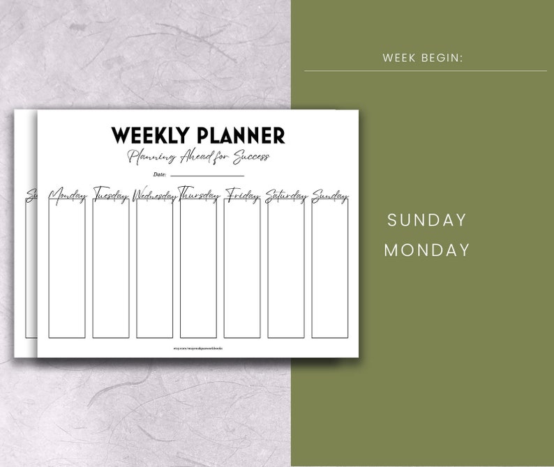 Printable Weekly Planner Sheet Minimalist Planner ~ 2 Week Start ...