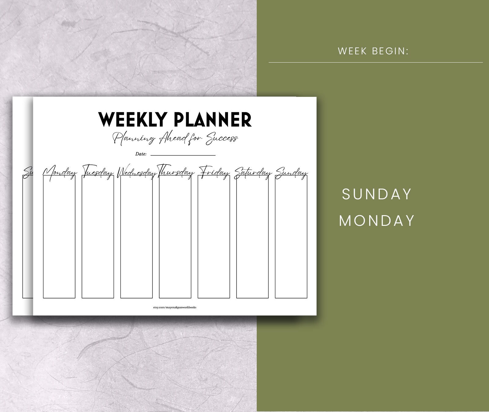 Printable Weekly Planner Sheet Minimalist Planner ~ 2 Week Start ...