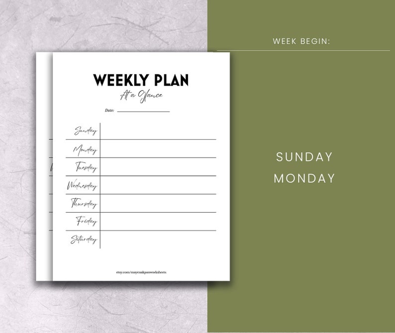 Printable Weekly at a Glance Planner Sheet Minimalist Planner 2 Week ...