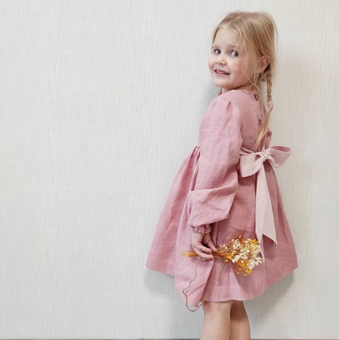 Special Occasion Linen Girl Dress Dusty Pink Baby Dress Kids Linen ...