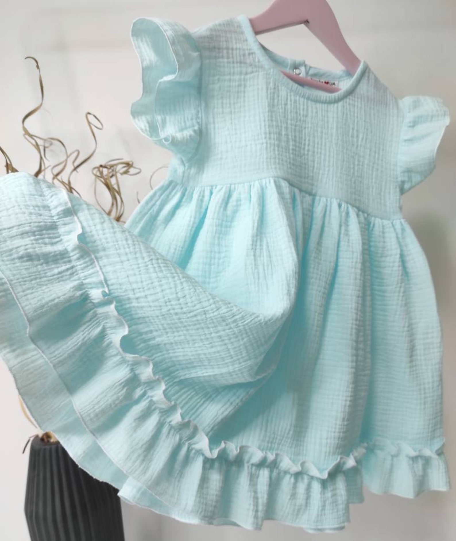 Cotton Baby Dress Azure Toddler Dresses Organic Double Gauze - Etsy