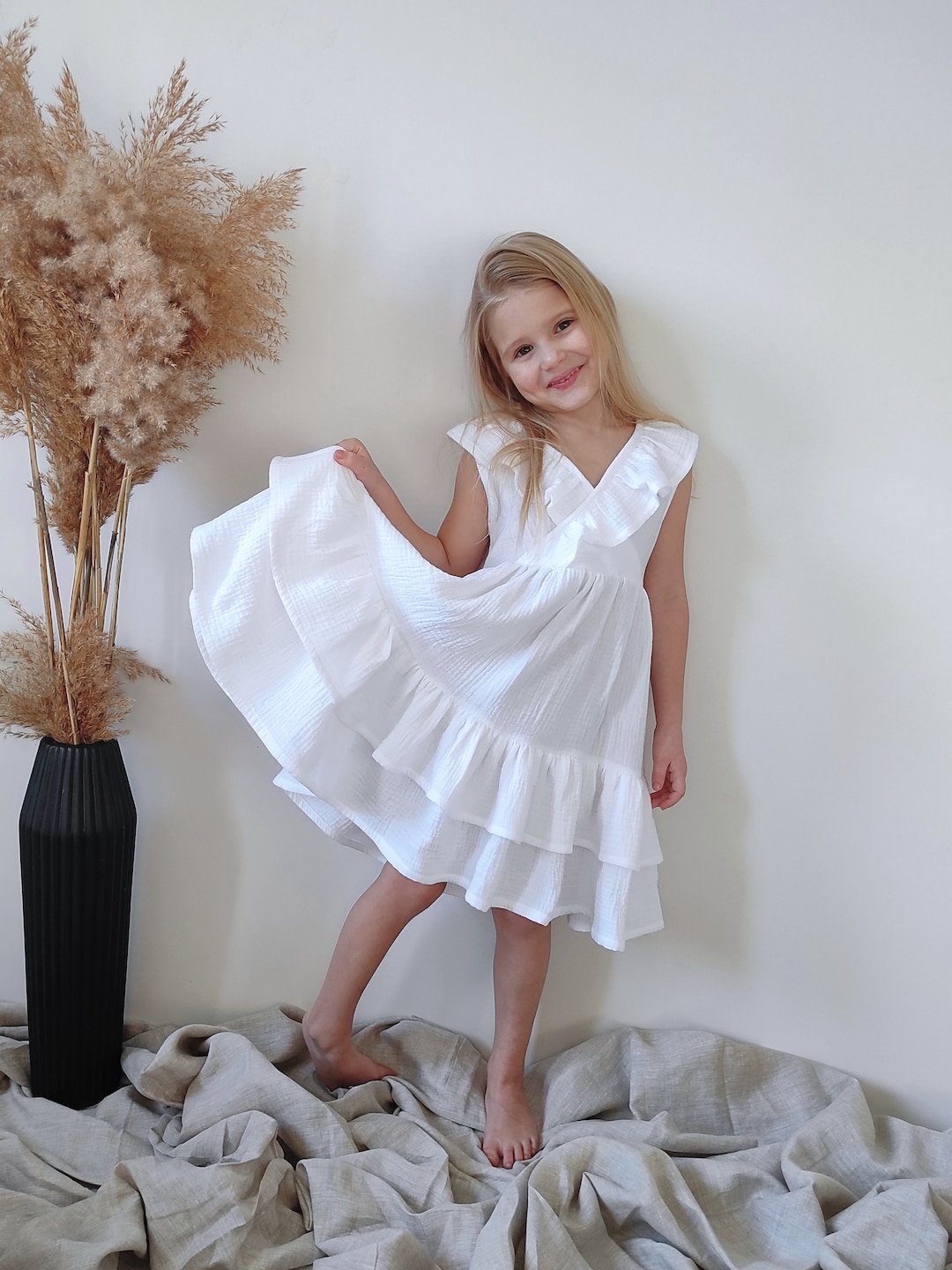 Flower Girl Muslin Dress White Summer Dress Organic Baby Clothing ...