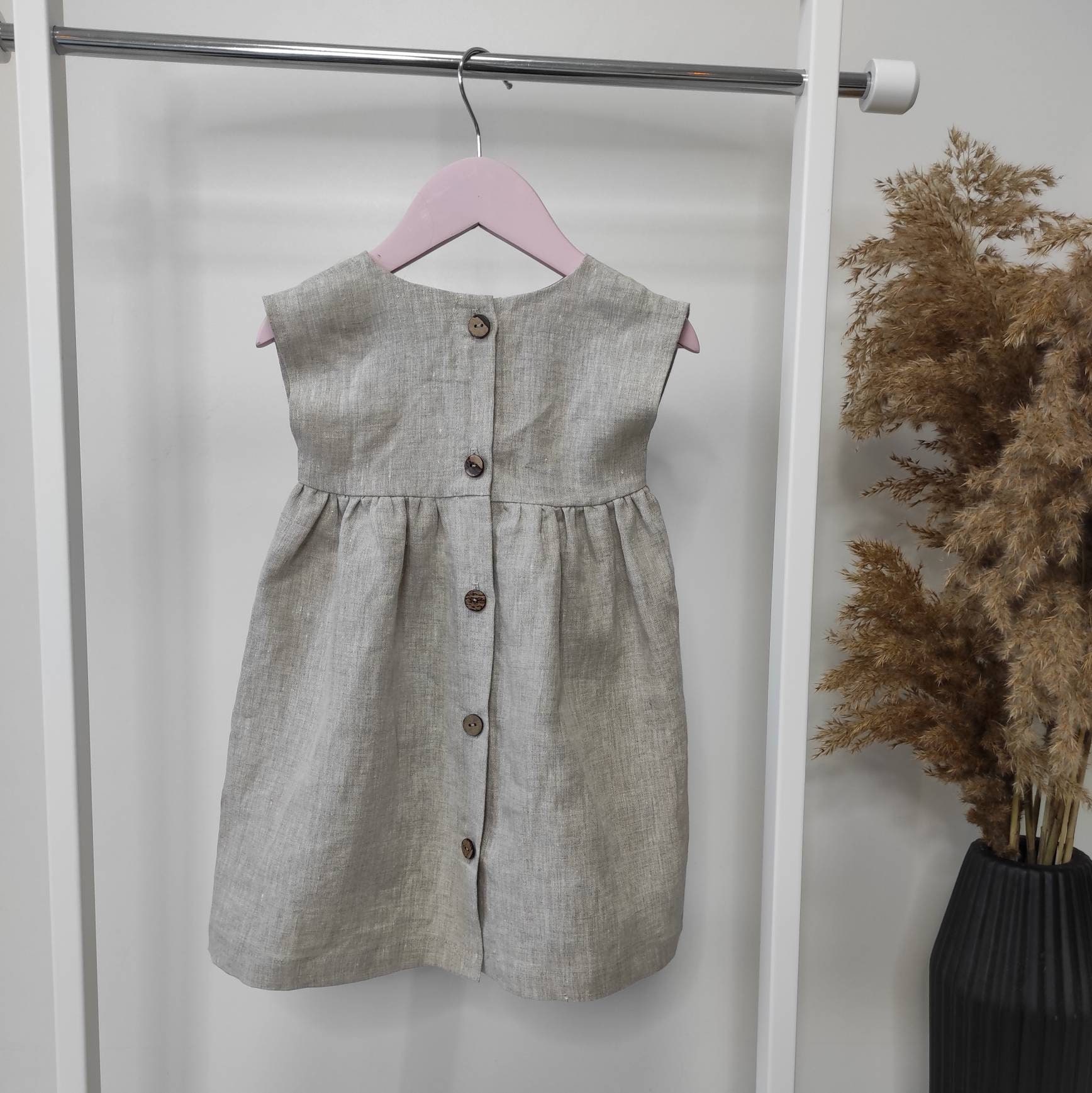 Simple Linen Girls Dress, Homespun Canvas Linen Baby Clothing, Rustic ...