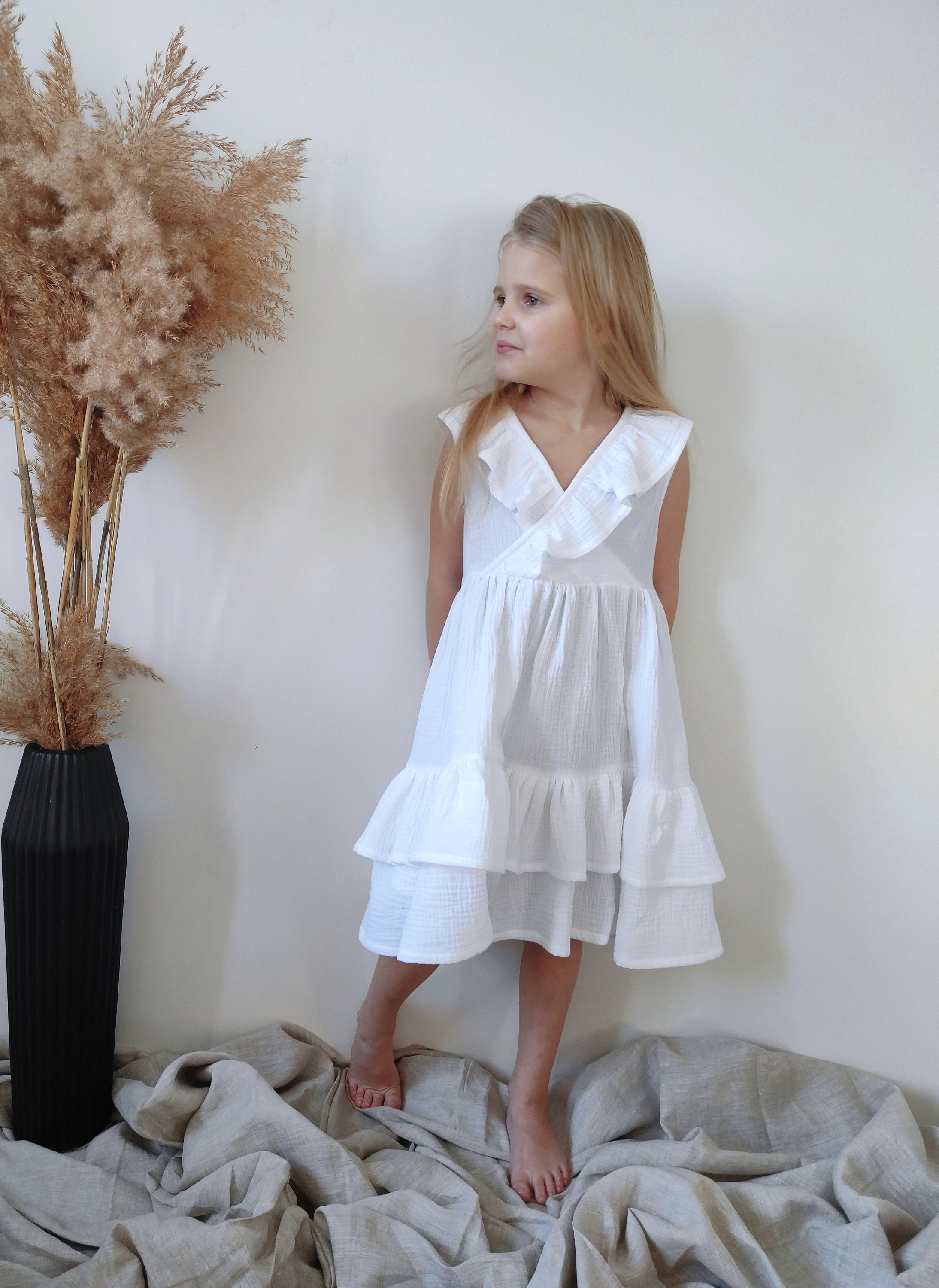 Flower Girl Muslin Dress White Summer Dress Organic Baby Clothing ...