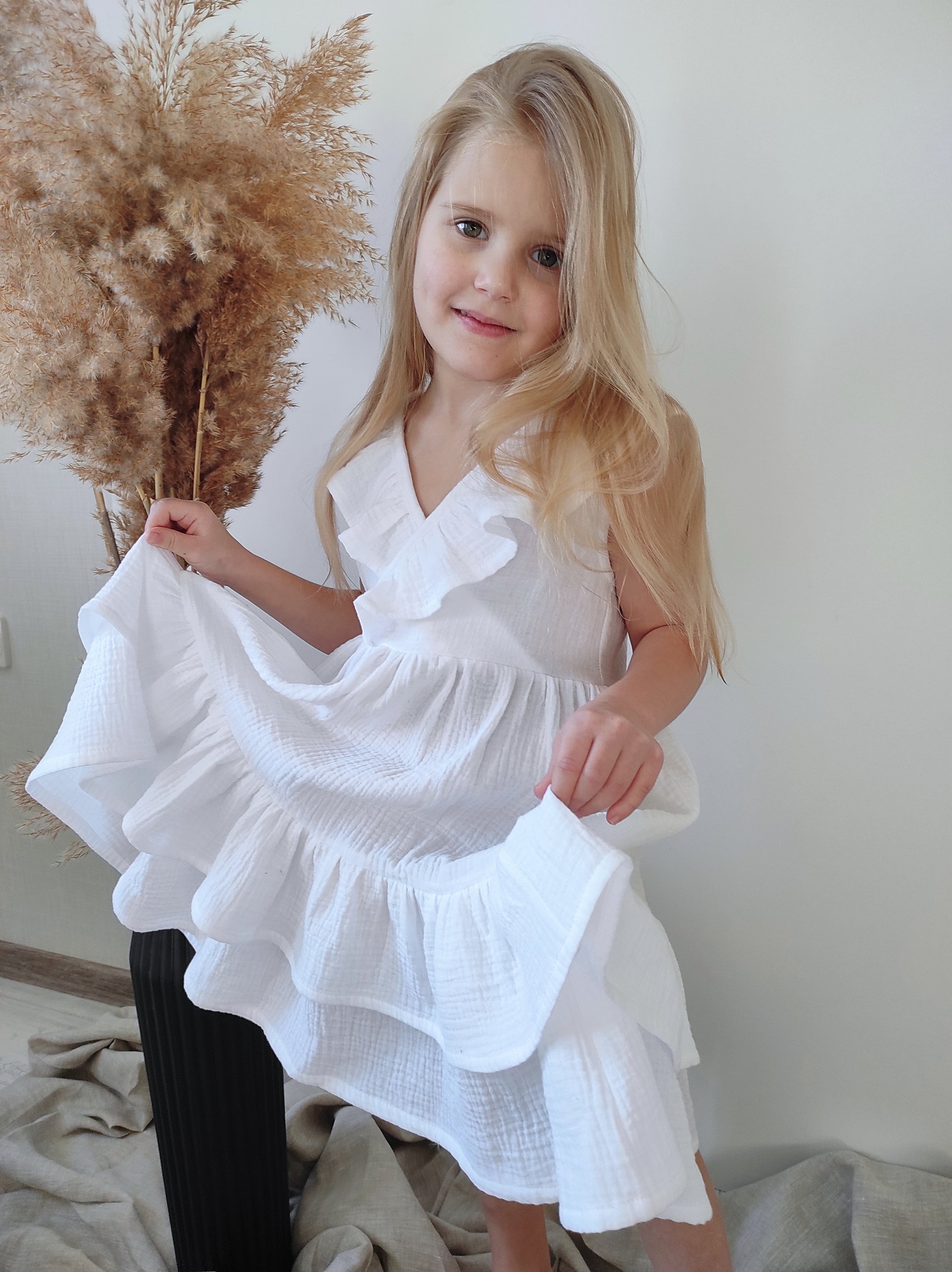 Flower Girl Muslin Dress White Summer Dress Organic Baby Clothing ...
