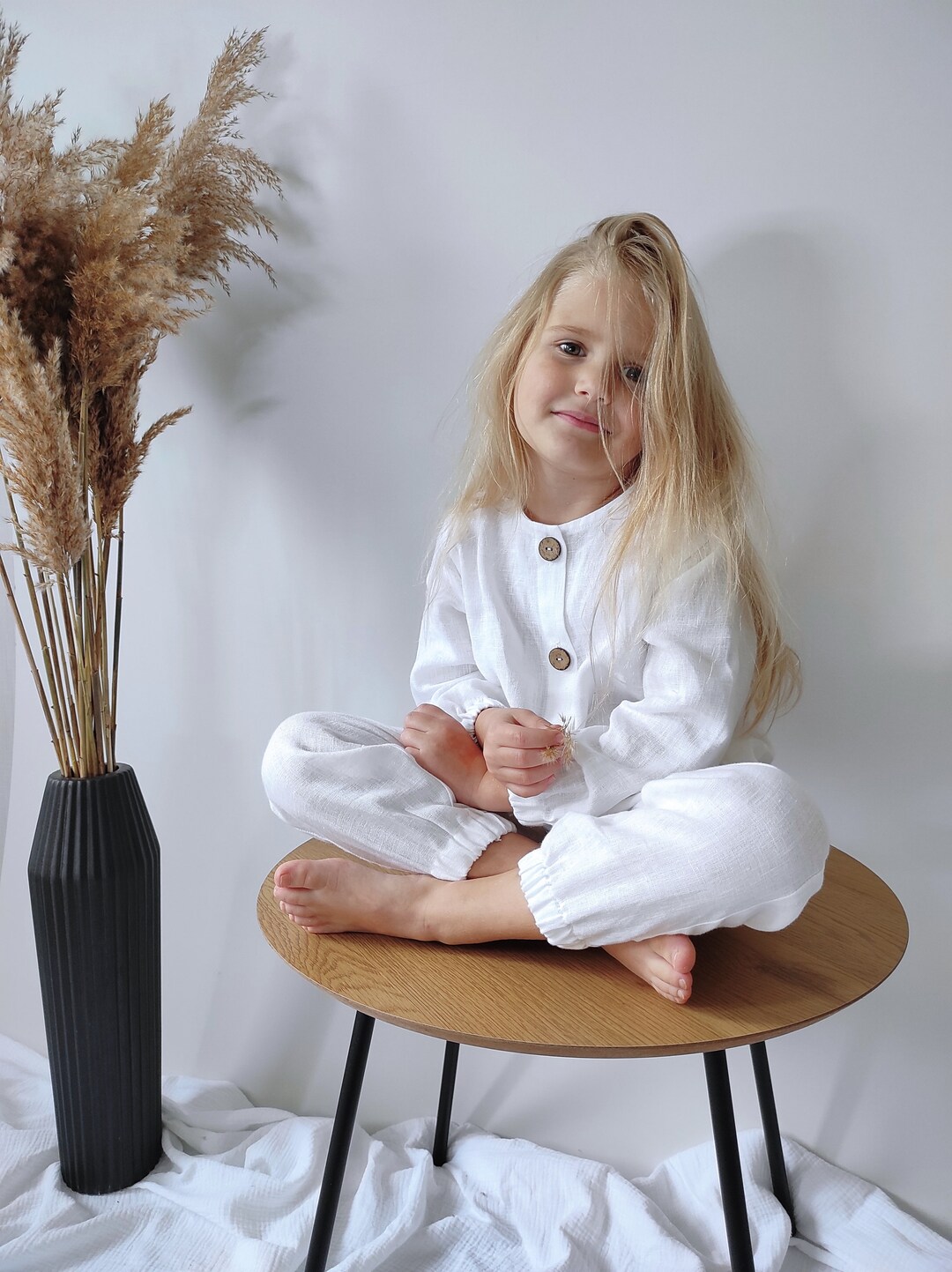 White Linen Baby Outfit Shirt and Pants Minimalist Rustic Style Linen ...