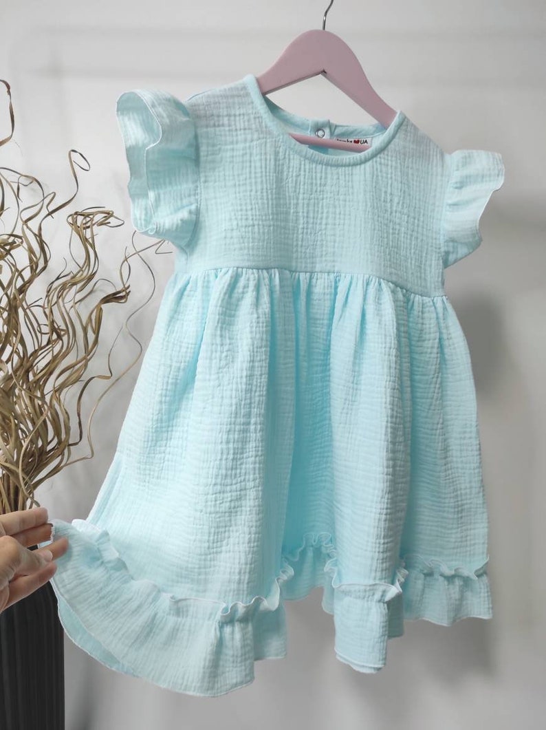 Cotton Baby Dress Azure Toddler Dresses Organic Double Gauze - Etsy