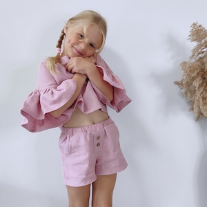 Set Linen Clothes for Girl Linen Top and Short Toddler Summer Outfit ...