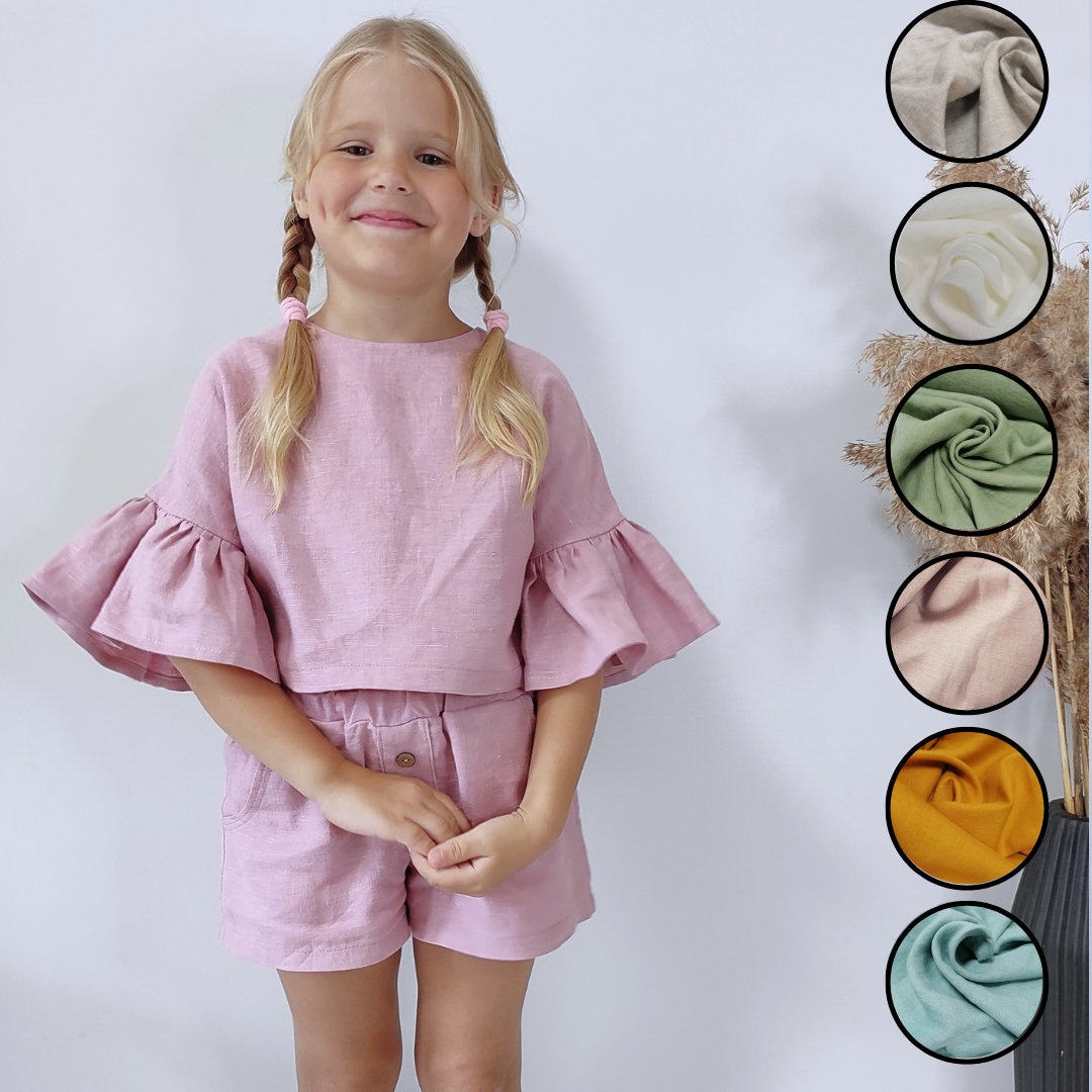 Set Linen Clothes for Girl Linen Top and Short Toddler Summer Outfit ...
