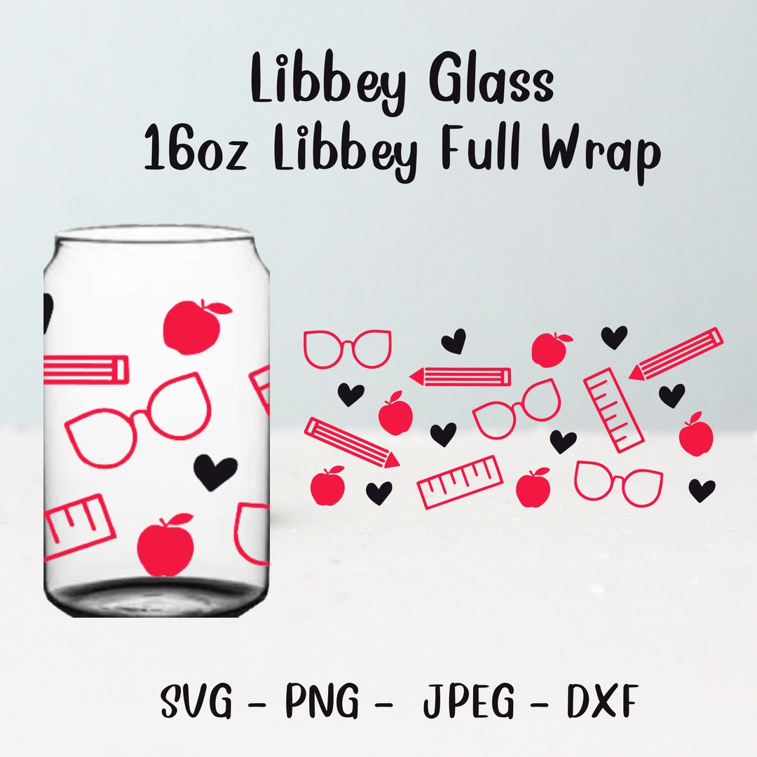 Teacher Appreciation 16oz Can Glass Wrap SVG: Apple, Pencil Design ...