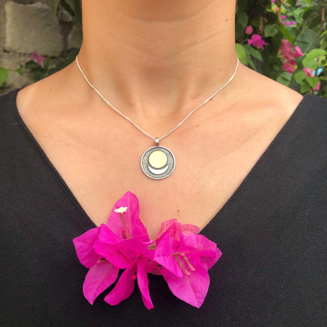 Allatra Pendant, Sun and Moon Necklace, Protection Amulet, Vedic Silver ...