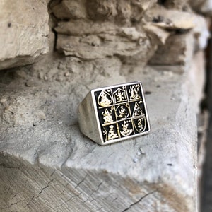 Sterling Silver Navagraha Yantra Ring: Hindu Vedic Astrology Talisman ...