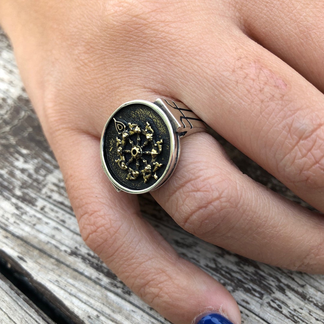 Sudarshan Chakra Ring, Vishnu Charm Signet Ring, Hindu Sacred Geometry ...
