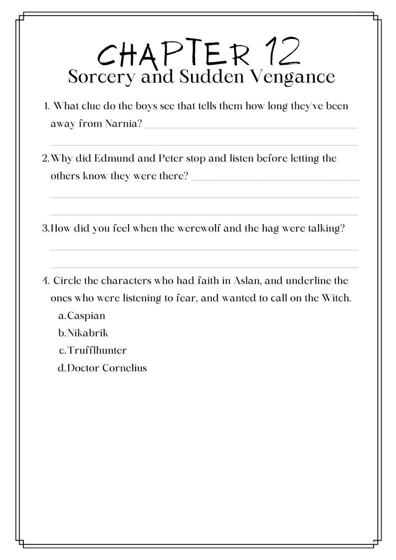Narnia- Prince Caspian Comprehension Workbook - Etsy