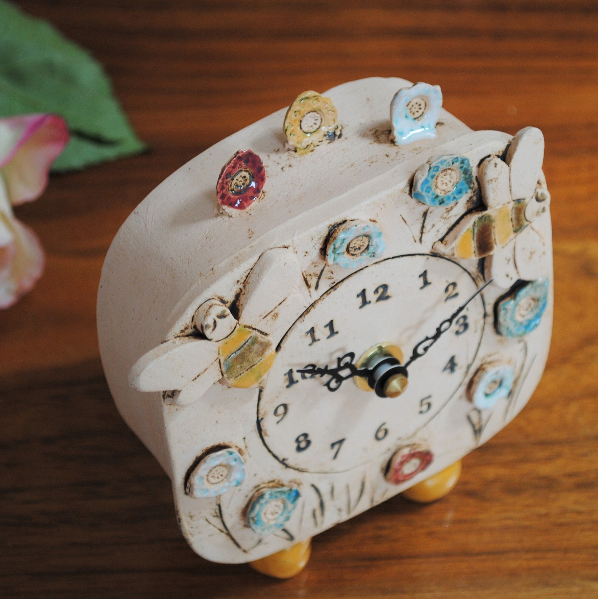 Bumble Bees & Blossoms Analogue Clock. A Ceramic Handmade Gift, Unusual ...
