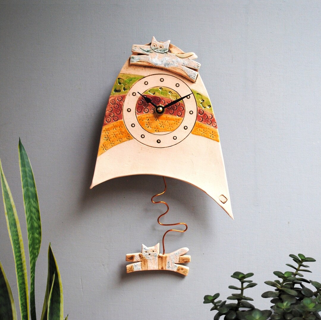 Handmade Ceramic Cat Clock: Quirky Mantelpiece Decor - Etsy UK