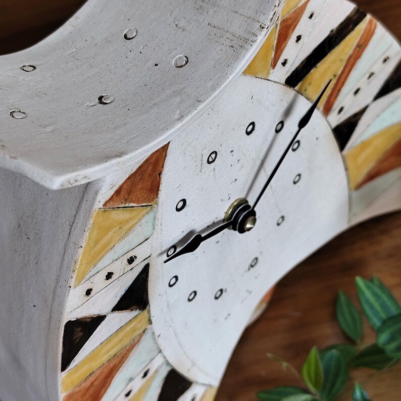 Handmade Ceramic Pendulum Mantel Clock: Geometric Triangle Design in ...