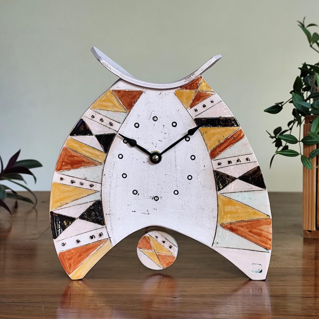 Handmade Ceramic Pendulum Mantel Clock: Geometric Triangle Design in ...