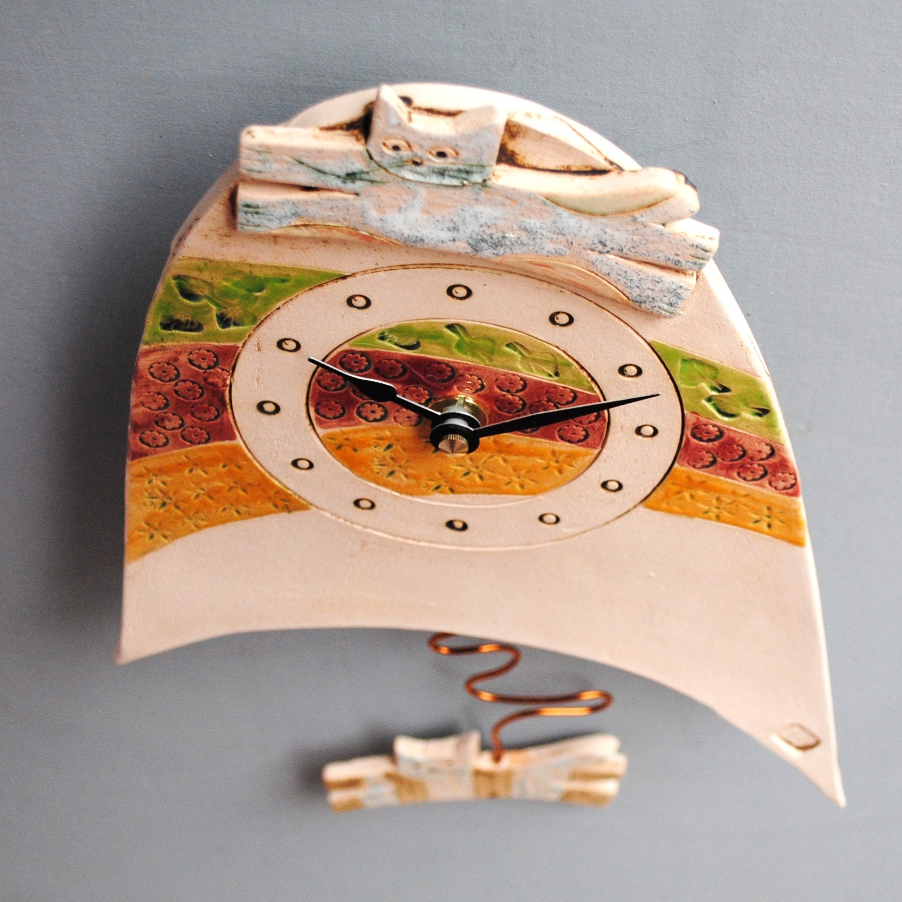 Handmade Ceramic Cat Clock: Quirky Mantelpiece Decor - Etsy