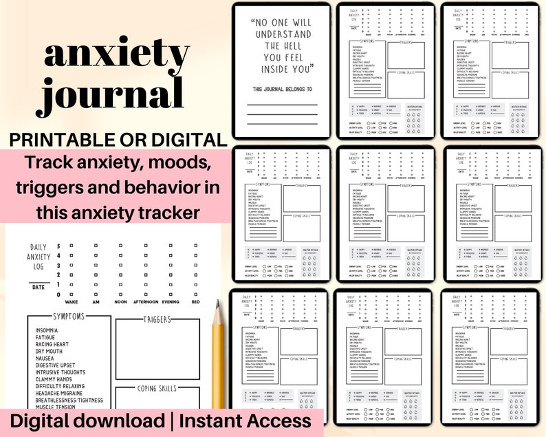 Anxiety Journal Printable, Daily Anxiety Tracker Digital, Therapy ...