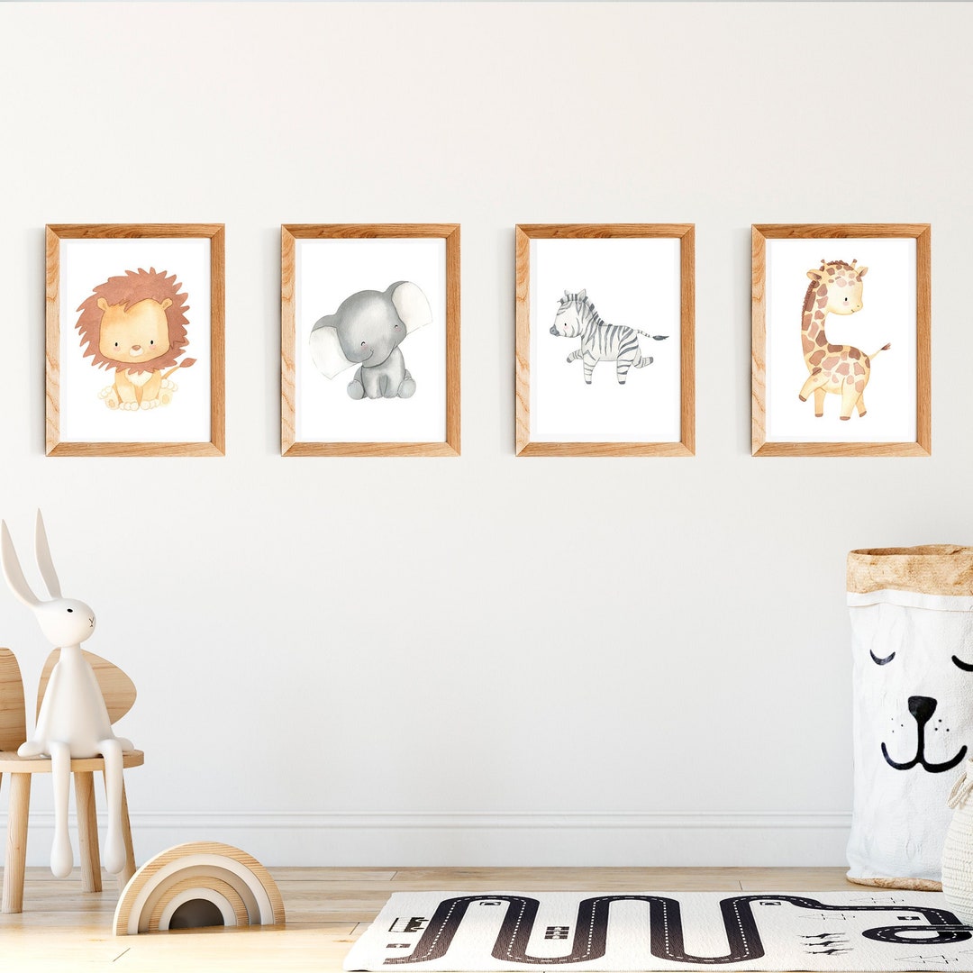 Wall Pictures Children's Room Poster Set of 4 Animals Elephant Zebra ...