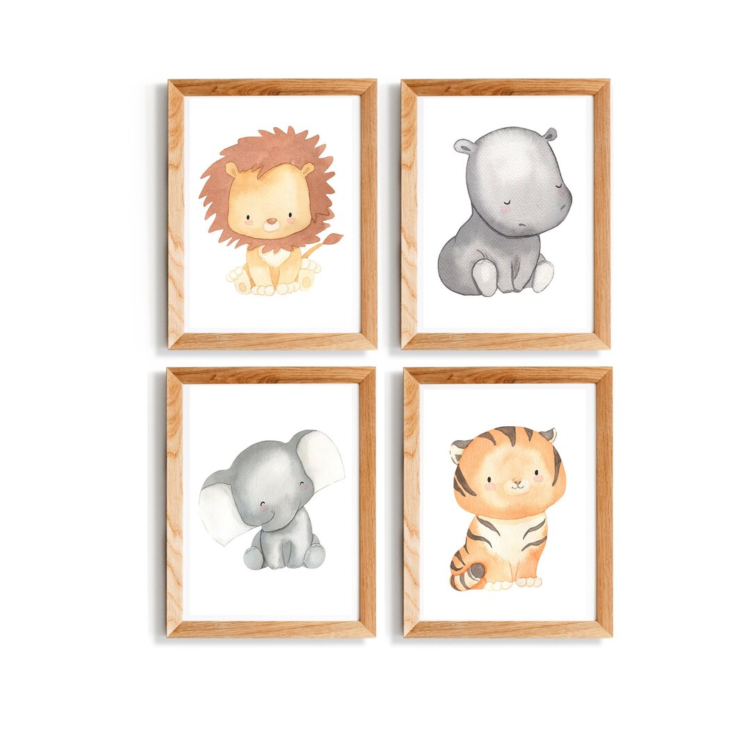 Poster Children's Room Poster Set of 4 Animals Wall Picture Elephant ...