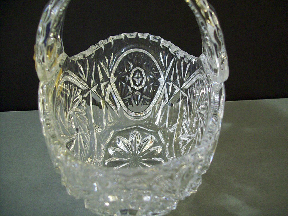 IMPERLUX CRYSTAL BASKET With Handle Pinwheel and Star Pattern Lead ...