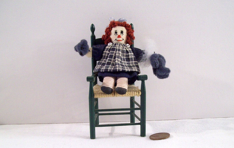 Miniature RAGGEDY ANN in Chair With Torn BEAR 4.25 Vintage 1990s Very ...