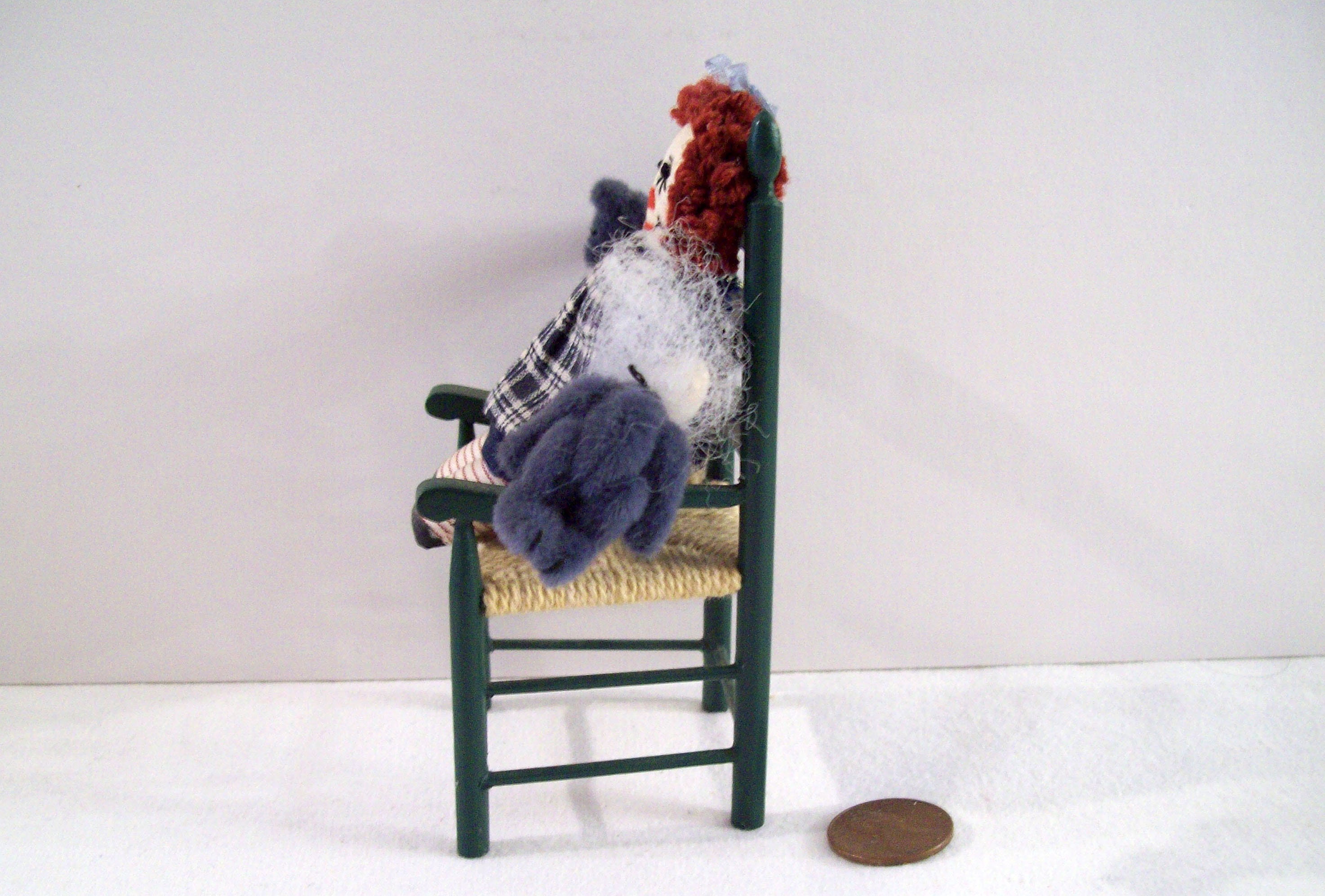 Miniature RAGGEDY ANN in Chair With Torn BEAR 4.25 Vintage 1990s Very ...