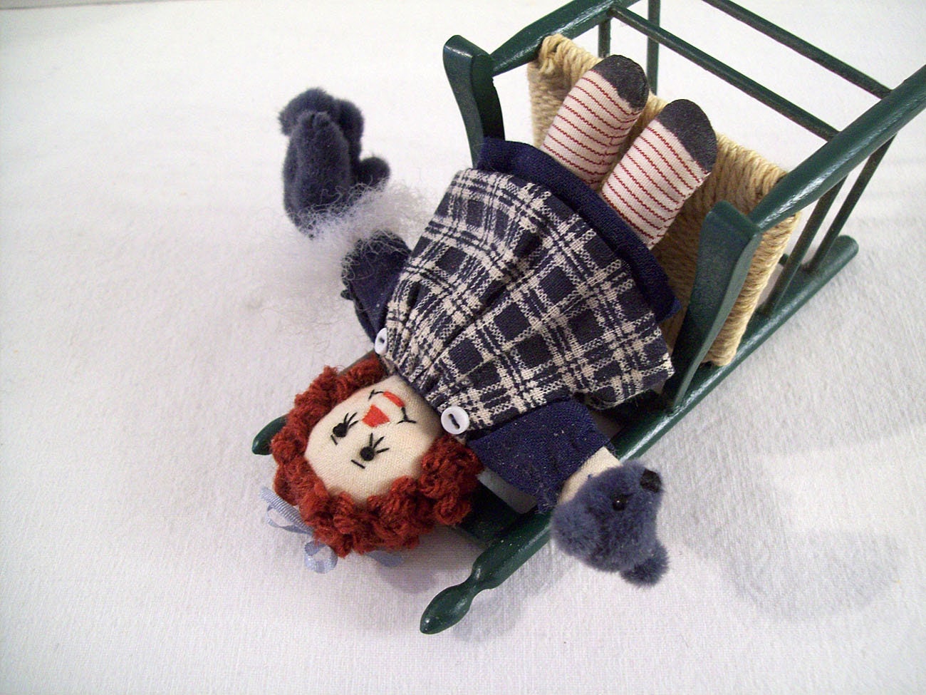 Miniature RAGGEDY ANN in Chair With Torn BEAR 4.25 Vintage 1990s Very ...
